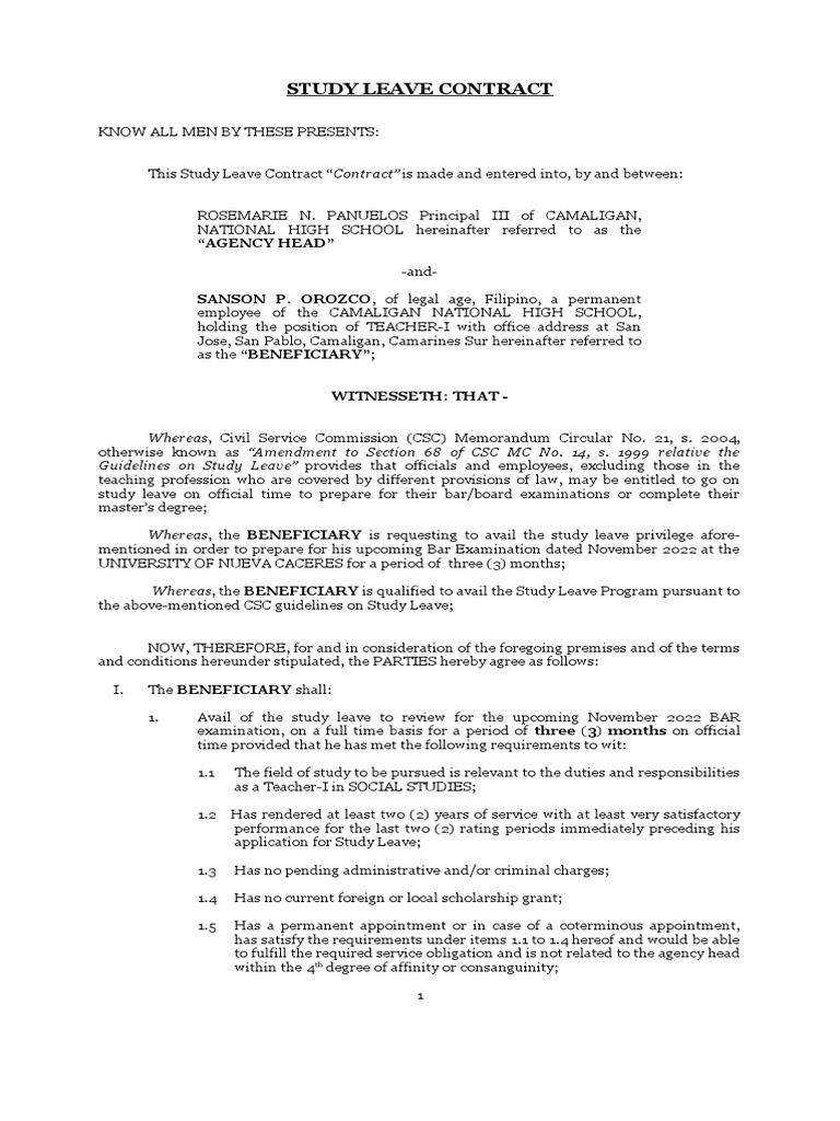 Study Leave Contract: "Agency Head" | PDF | Notary Public | Justice