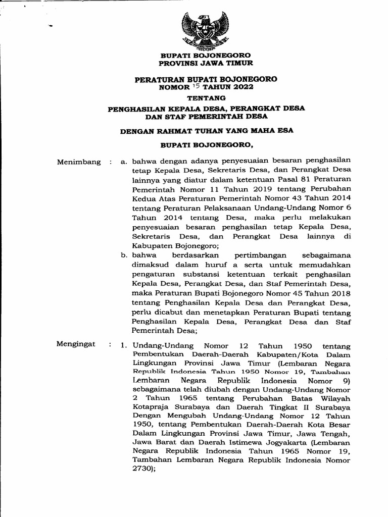 15 Tahun 2022 TTG Siltap Kades, Prades, Staf Pemdes | PDF