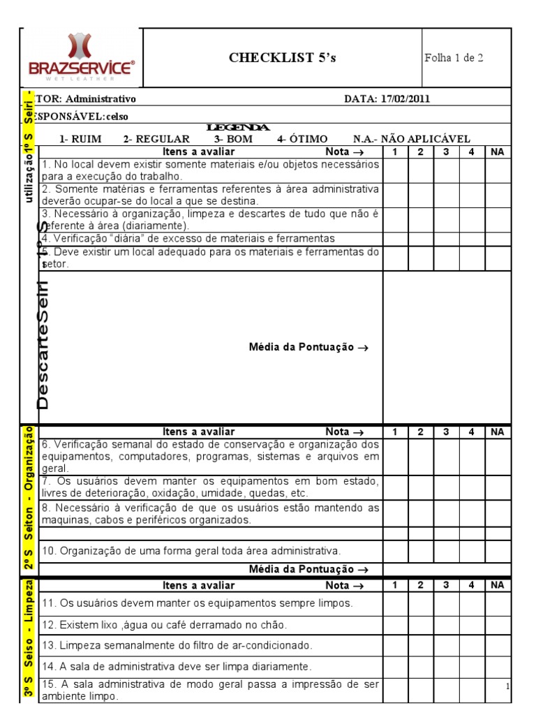 Checklist 5S para Setor Administrativo | PDF