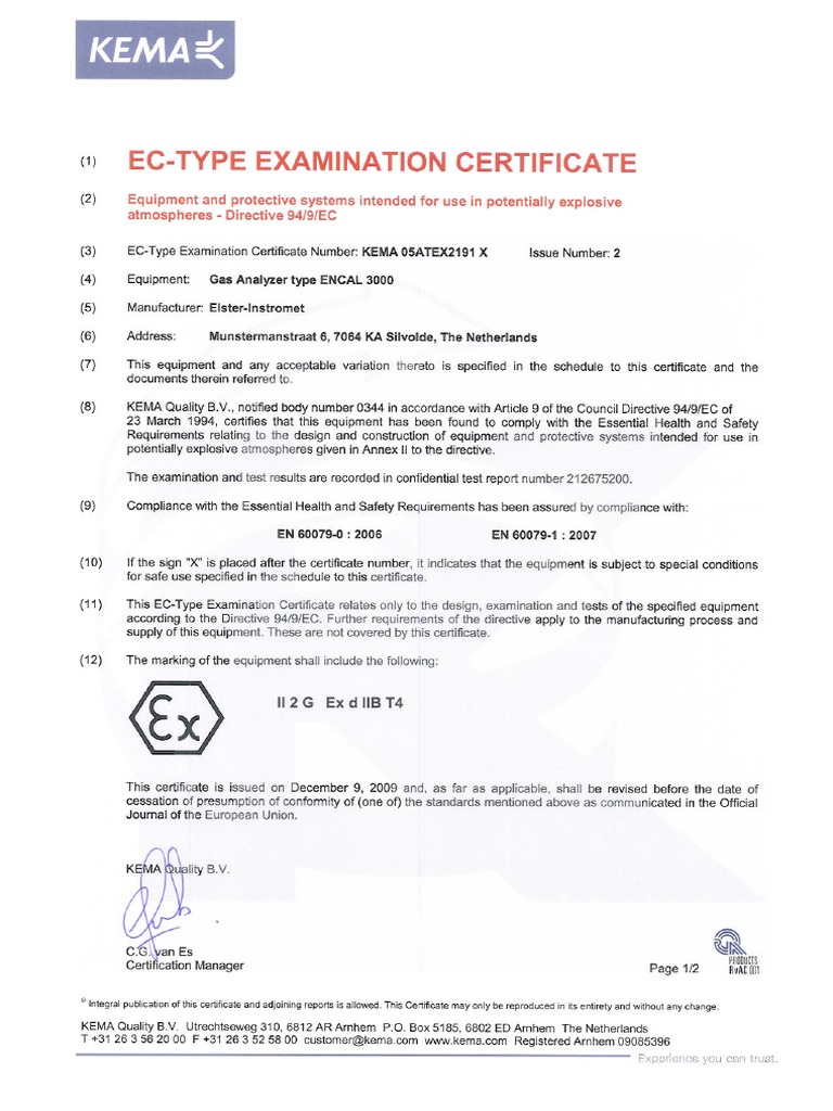 KEMA 05ATEX2191 X Issue 2 | PDF