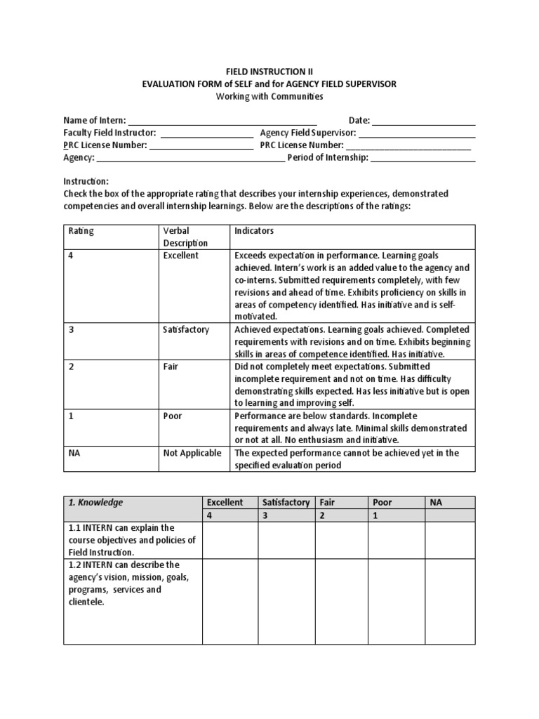 Field Instruction Ii Self Agency Fi Evaluation Form | PDF | Community ...