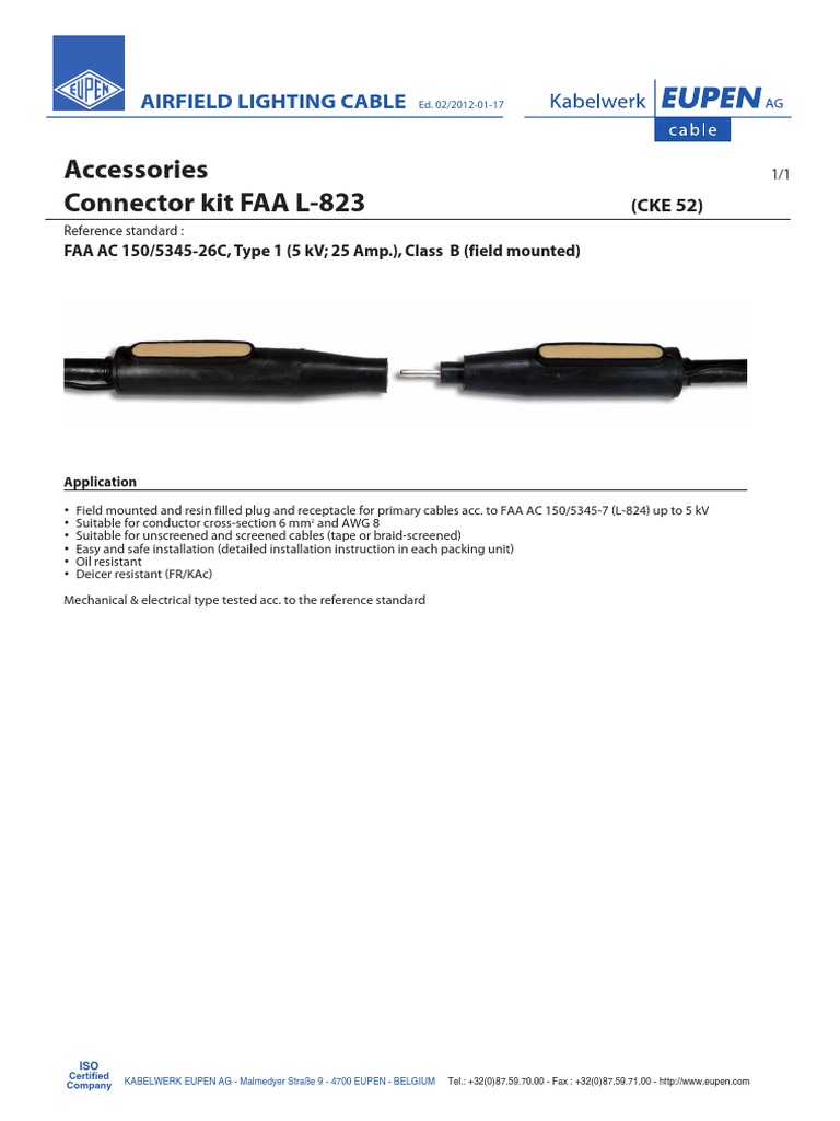 Accessories Connector Kit FAA L-823: Airfield Lighting Cable | PDF