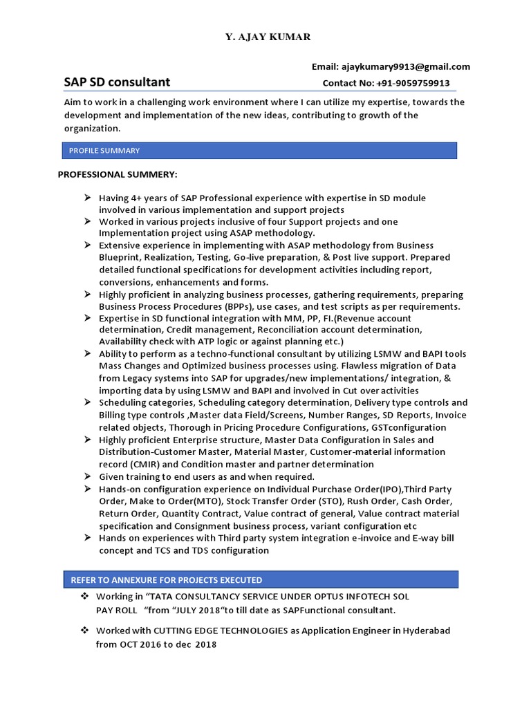 SAP SD Consultant: Y. Ajay Kumar | PDF | Business Process | Sales