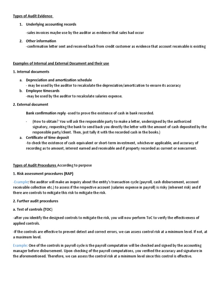 Types and Examples of Audit Evidence | PDF | Internal Control | Audit