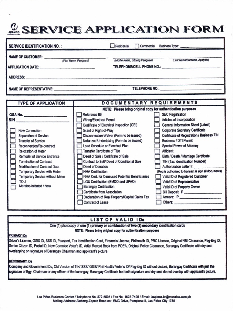 Meralco Residential Application Requirements | PDF | Technology ...