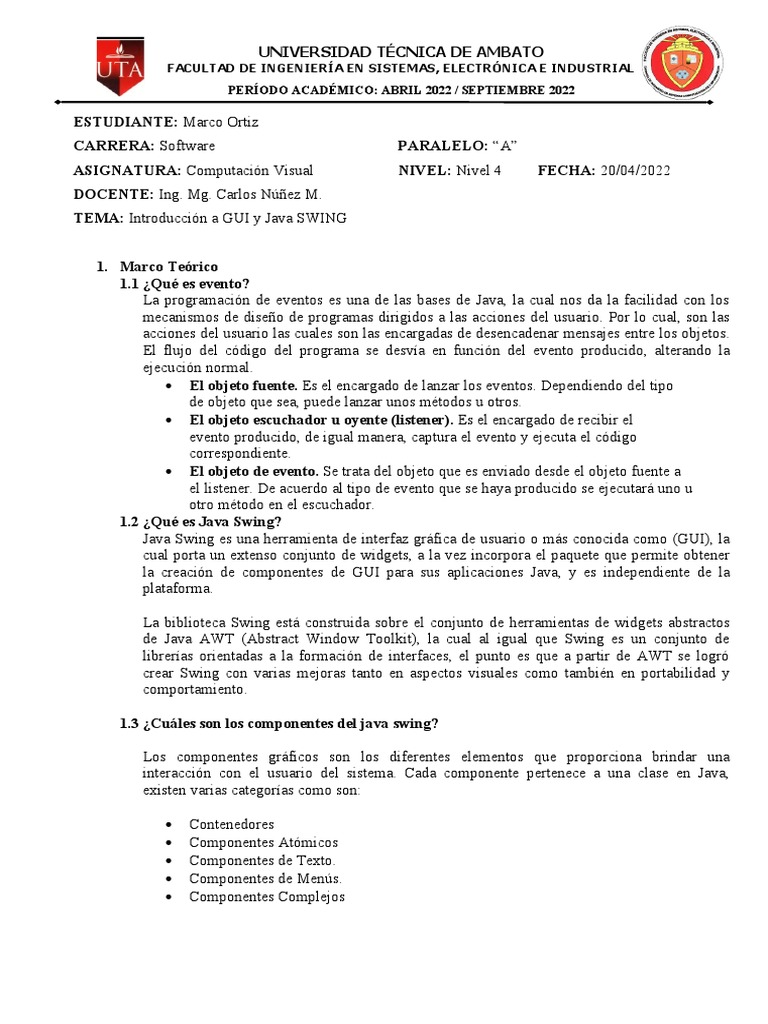 Introducción A GUI y Java SWING | PDF | Java (lenguaje de programación) | Software