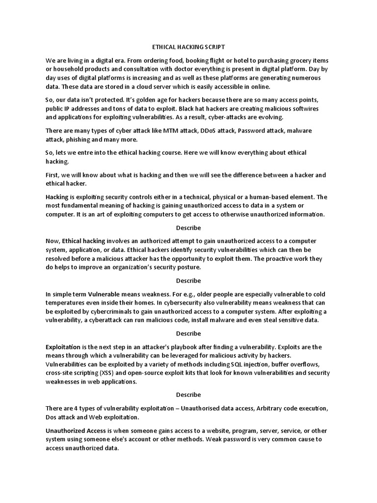 Ethical Hacking Script | PDF | Security | Computer Security