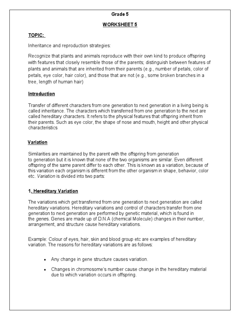 Practice Sheet - 10 Inheritance and Variation | PDF | Heredity ...