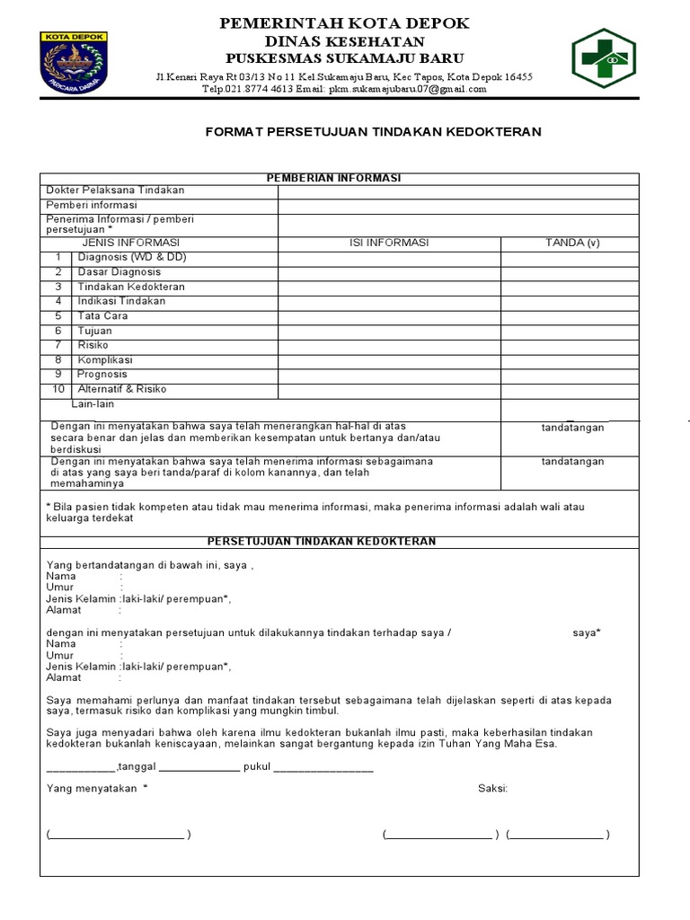 Contoh Format Persetujuan Tindakan Kedokteran | PDF