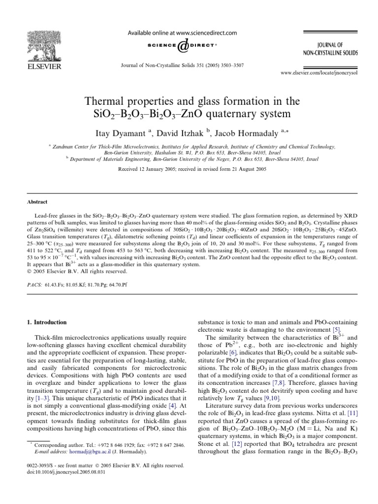 Thermal Properties and Glass Formation in The Sio - B O - Bi O - Zno Quaternary System | PDF ...