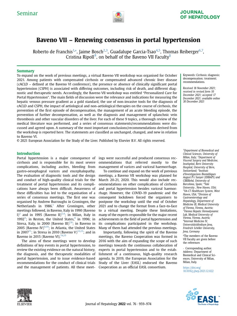 Baveno 7 | PDF | Cirrhosis | Medical Specialties