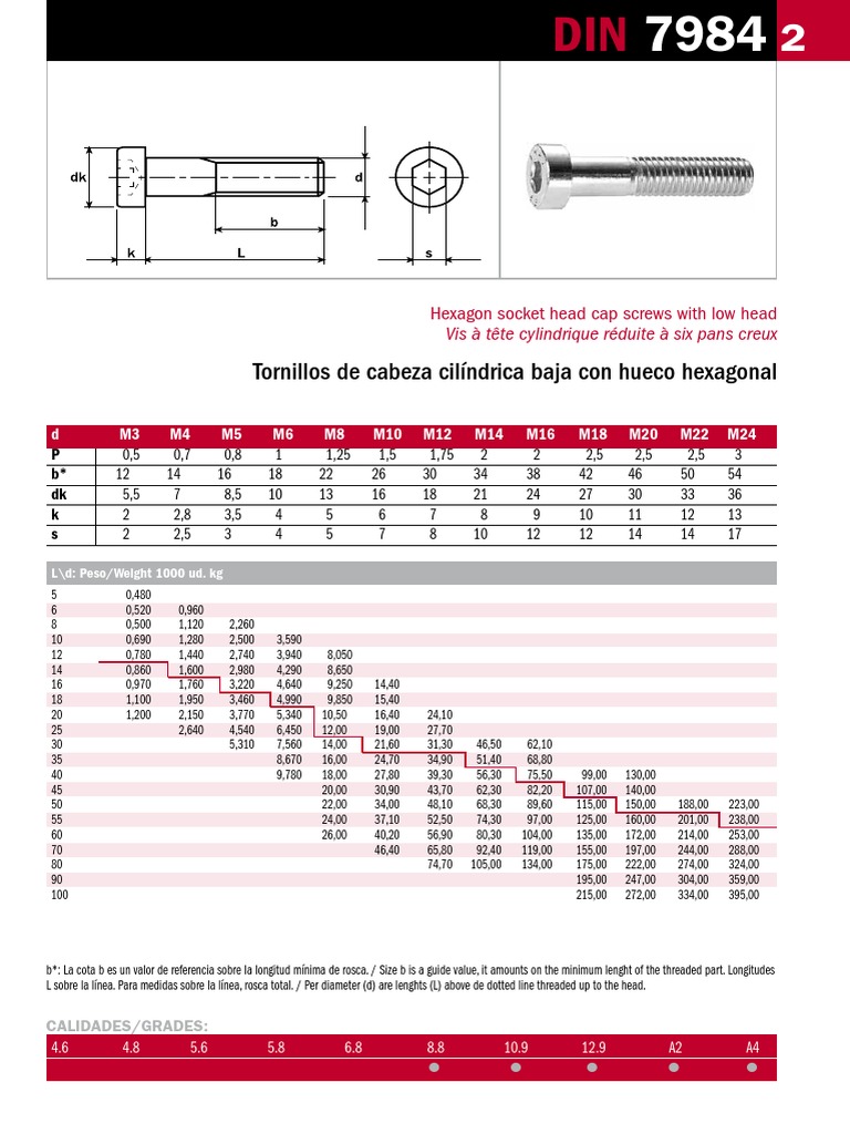 Tornillos Allen DIN 7984 | PDF