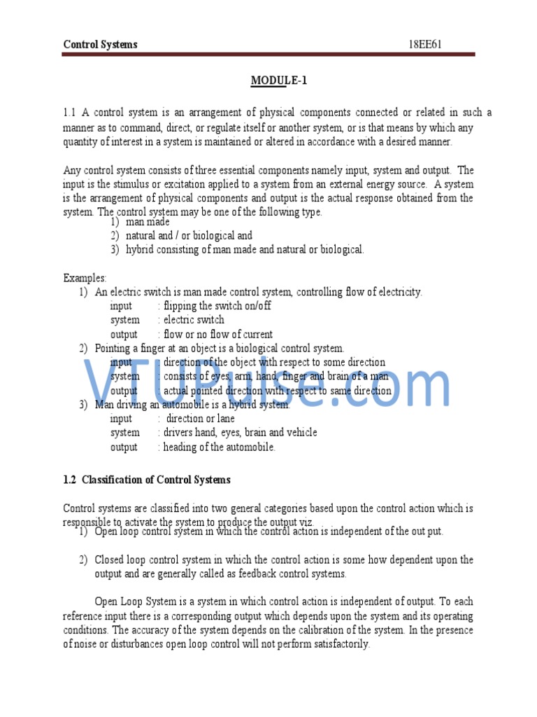 Module 1 Control Systems 18ee61 Pdf Control Theory Torque