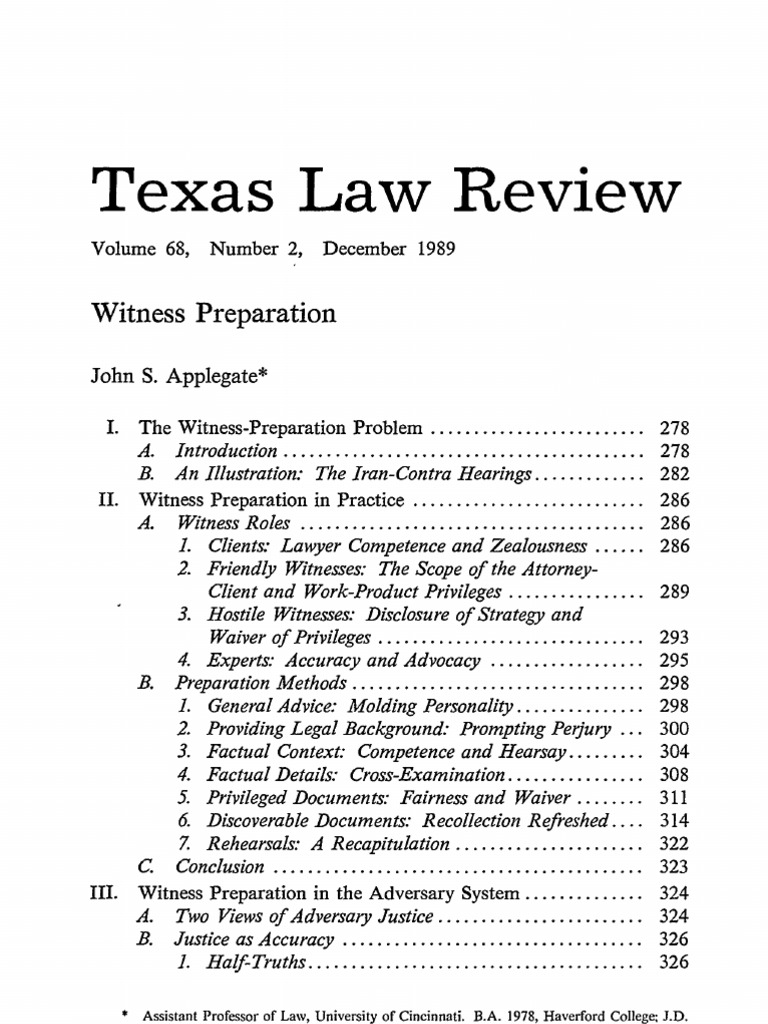 Witness Preparation by John S. Applegate | PDF | Witness | Attorney ...