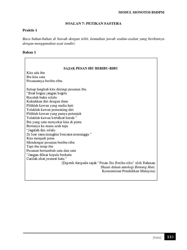 Latihan Petikan Sastera | PDF