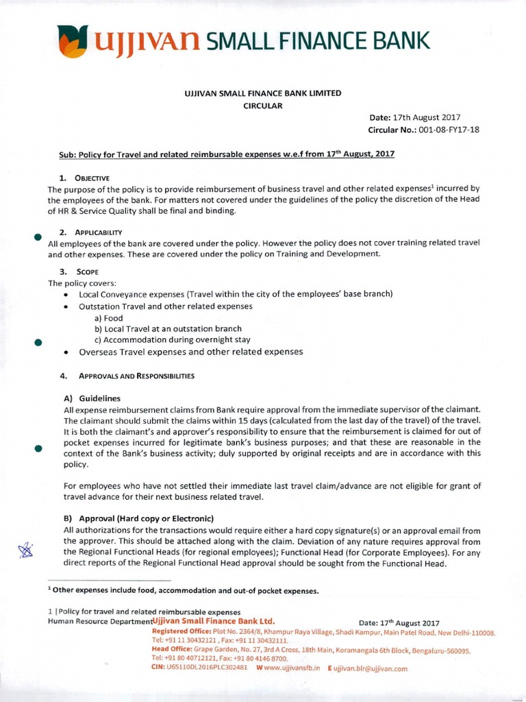 Policy For Travel and Related Reimbursable Expenses | PDF | Per Diem ...