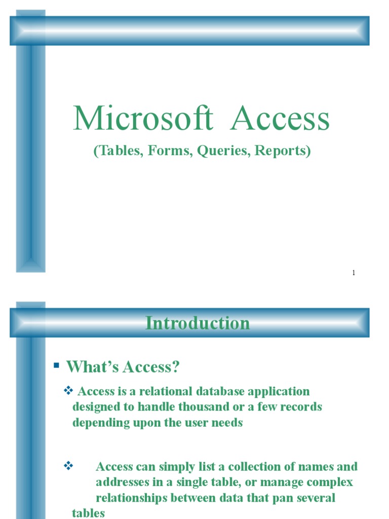 Lecture 5 Ms Access Tables Forms Queries Reports Pdf Databases Table Database 