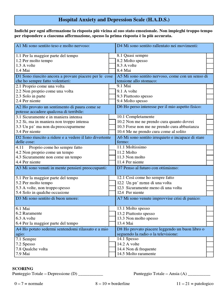 Hospital Anxiety and Depression Scale (Zigmond & Snaith, 1983) | PDF