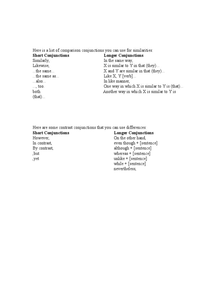 Grammar CompareContrast - Conjunctions | PDF | Language Arts & Discipline