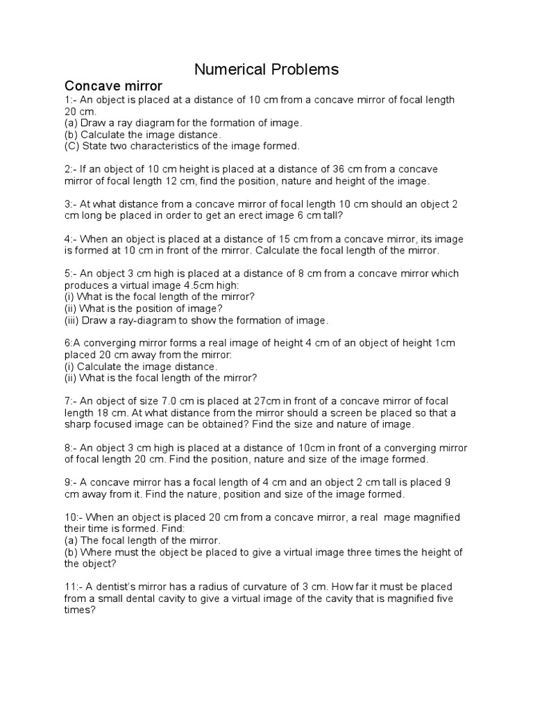 Numerical Problems: Concave Mirror | PDF | Mirror | Optics