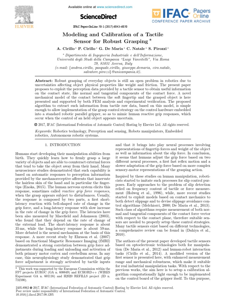 Modeling And Calibration Of A Tactile Sensor For Robust Grasping Pdf Robotics Perception