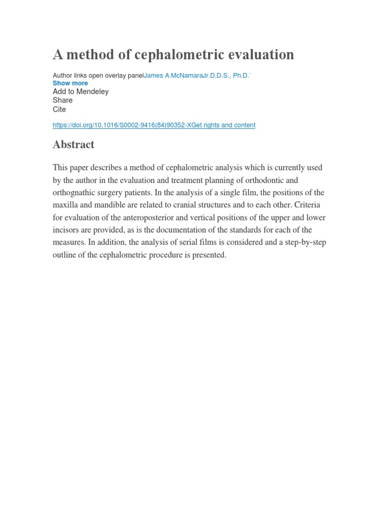 A Method of Cephalometric Evaluation | PDF