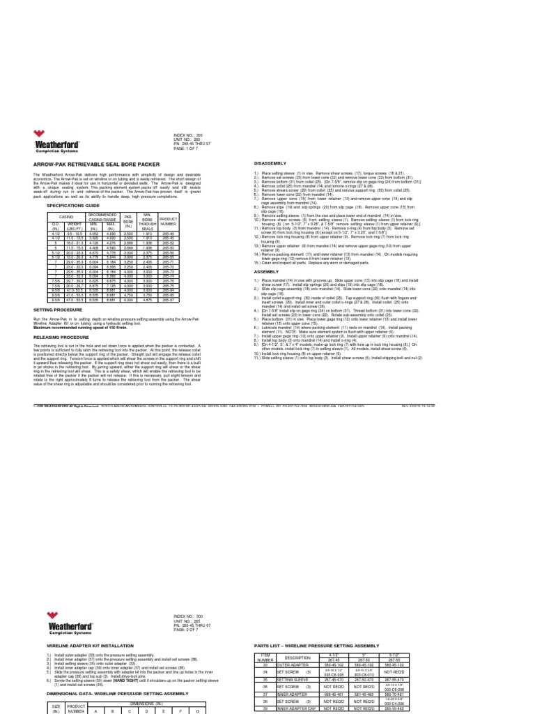 Arrow-Pak Retrievable Seal Bore Packer: Specifications Guide | PDF ...