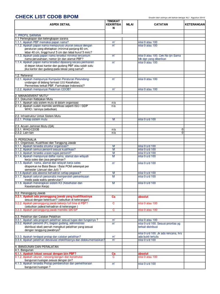 Check List GDP CDOB BPOM | PDF