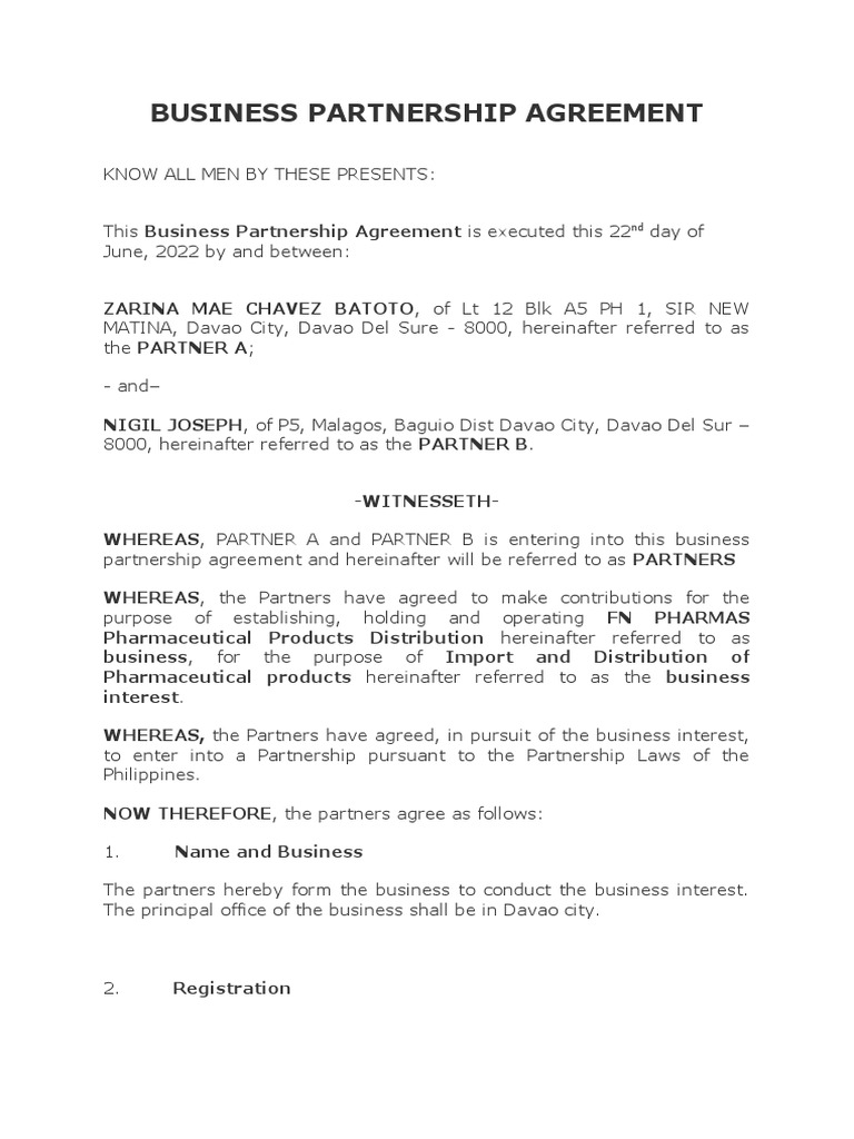 BUSINESS PARTNERSHIP AGREEMENT | PDF | Partnership | Interest