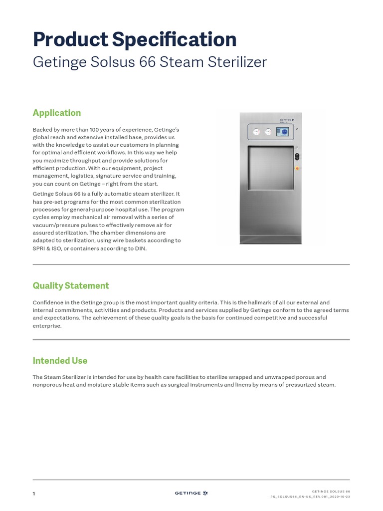 Getinge Solsus Specification | PDF | Valve | Pump