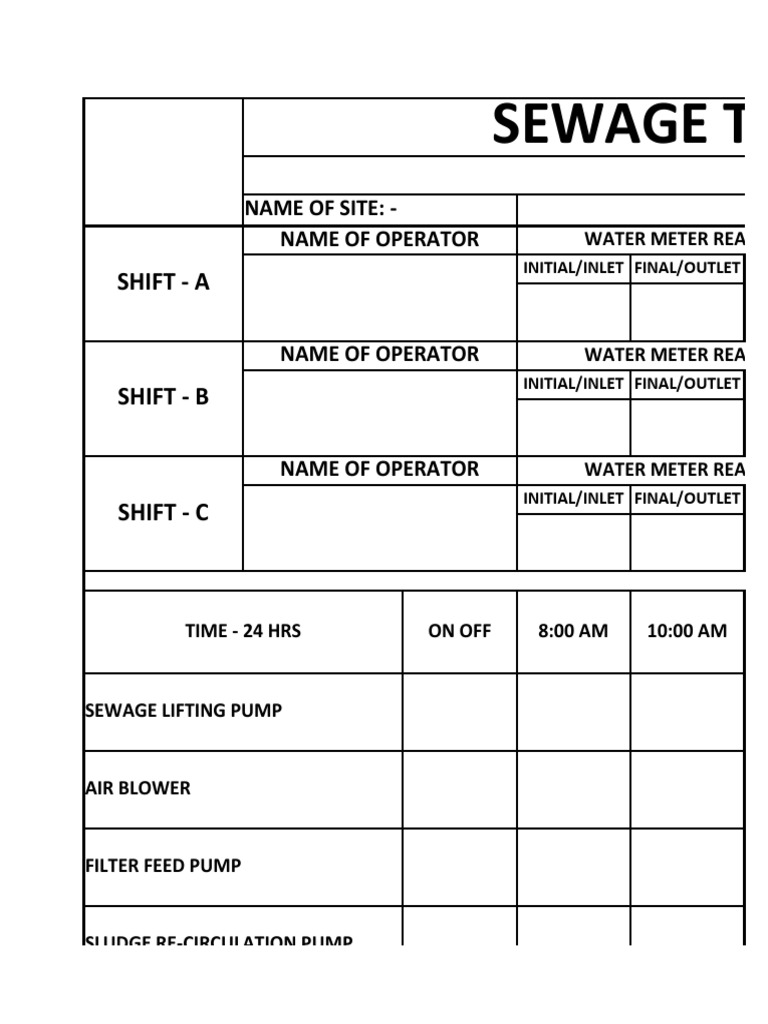 Sewage Treatment Plant (STP) Log Book: KALYANI HOSPITAL Gurgaon Sector ...