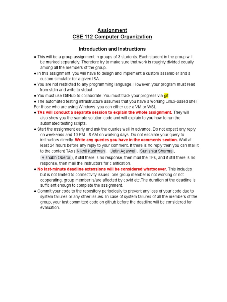 Computer Organization Assembler and Simulator CSE112 Project | PDF | Input/Output | Assembly ...