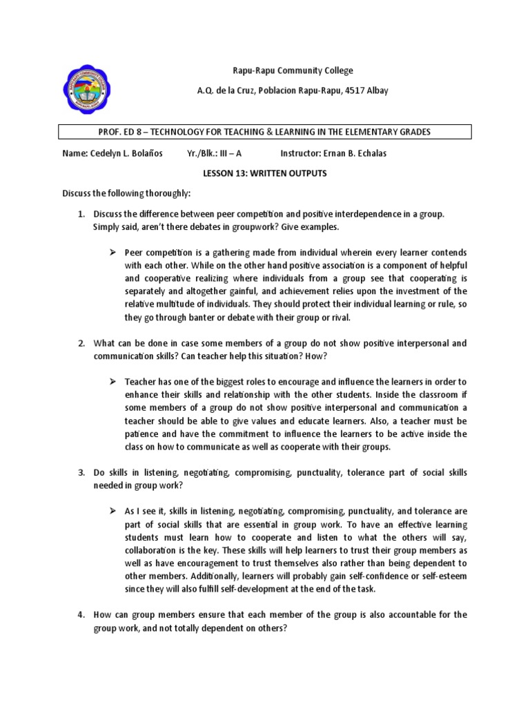 LESSON 13 Written Output | PDF | Teachers | Learning