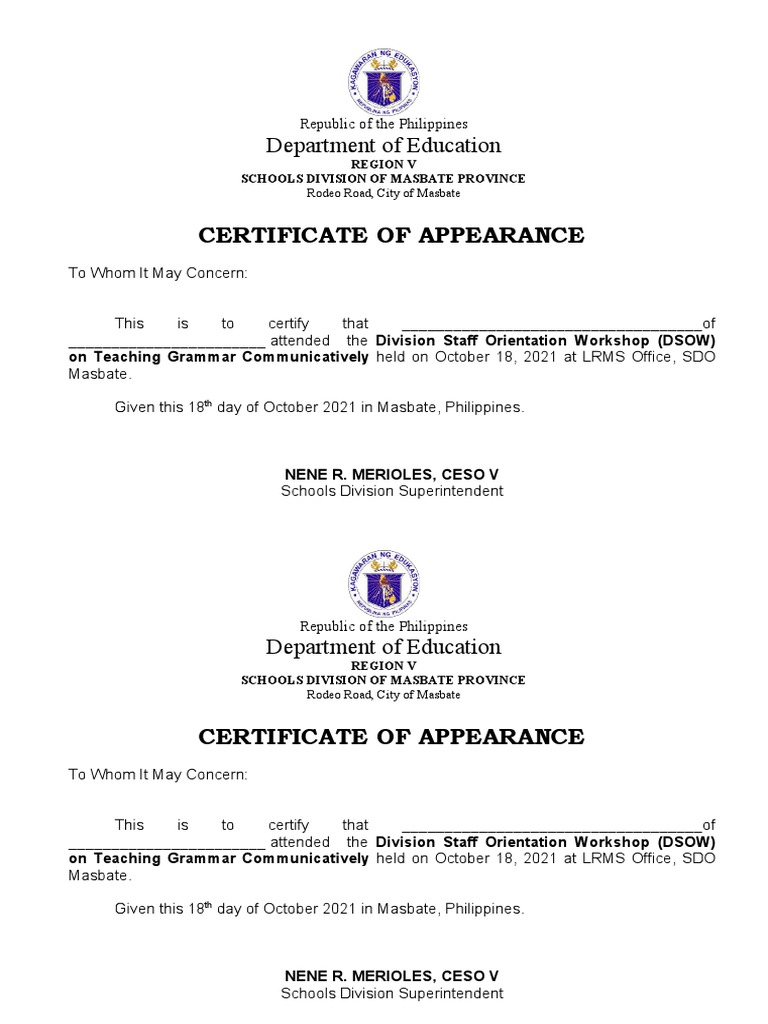 DepEd Cert Template | PDF
