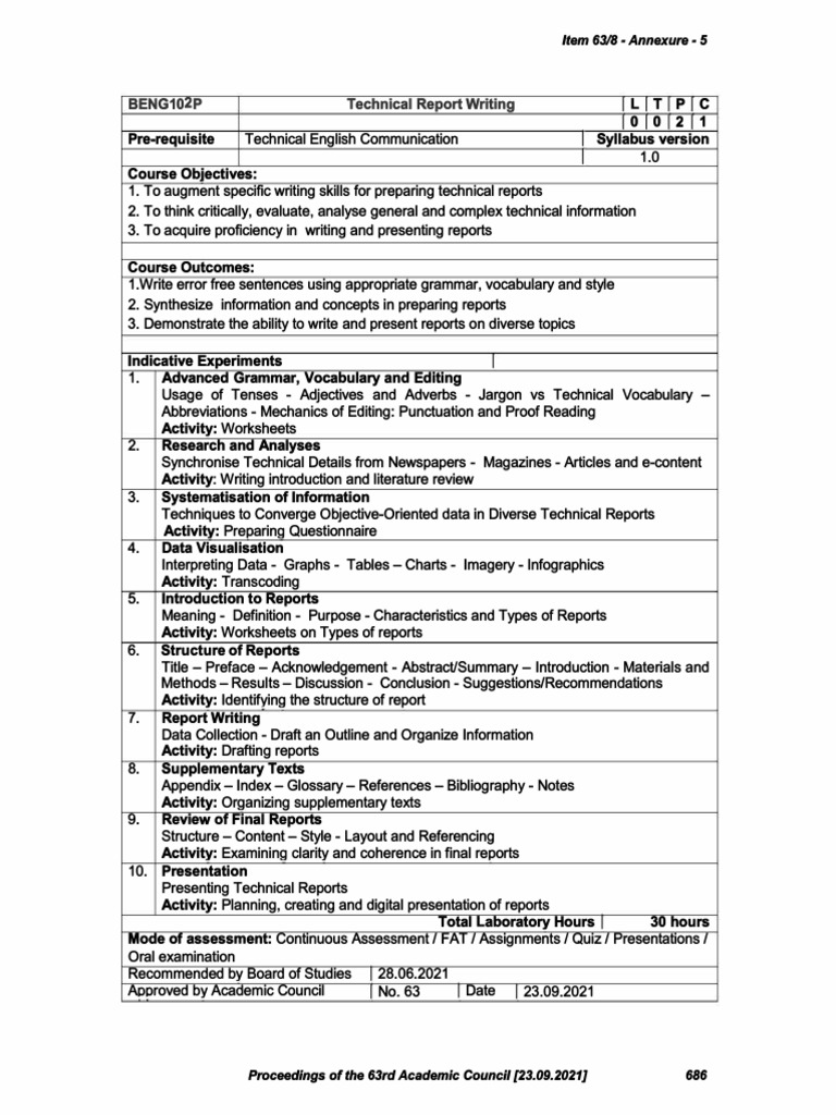 Technical Report Writing Course Outline | PDF | Editing | Data