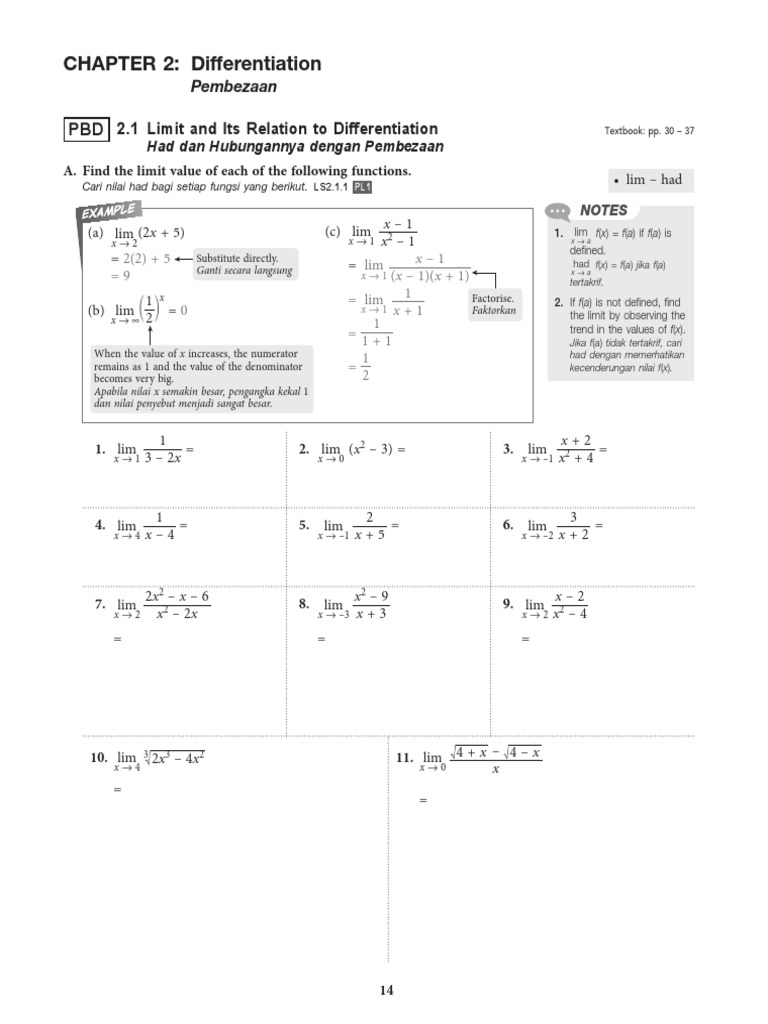 CHAPTER 2: Differentiation: 2.1 Limit and Its Relation To ...