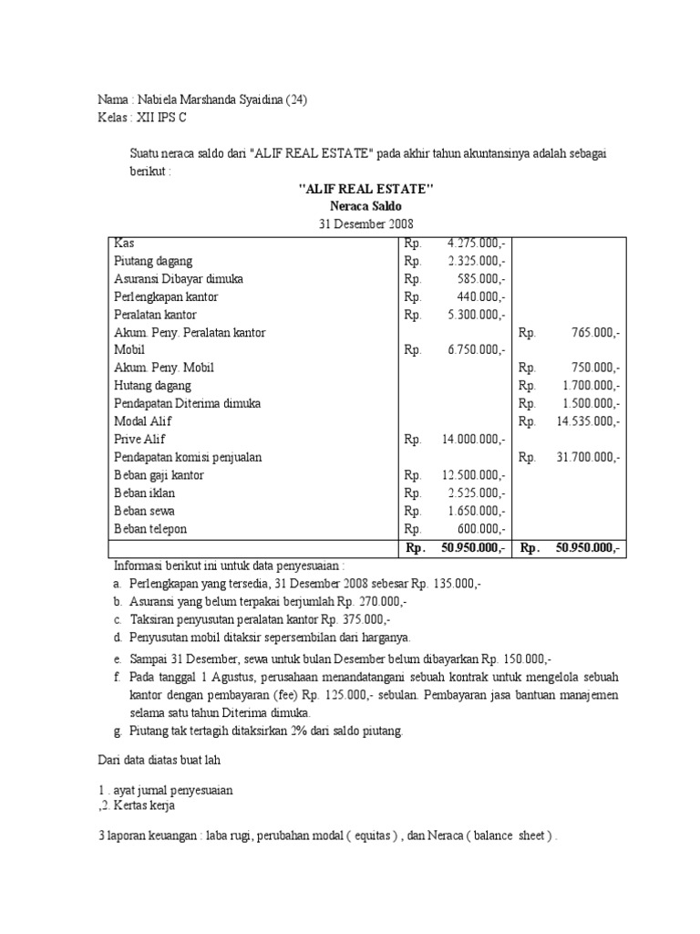 Laporan Keuangan - Nabiela Marshanda Syaidina (24) XII IPS C | PDF