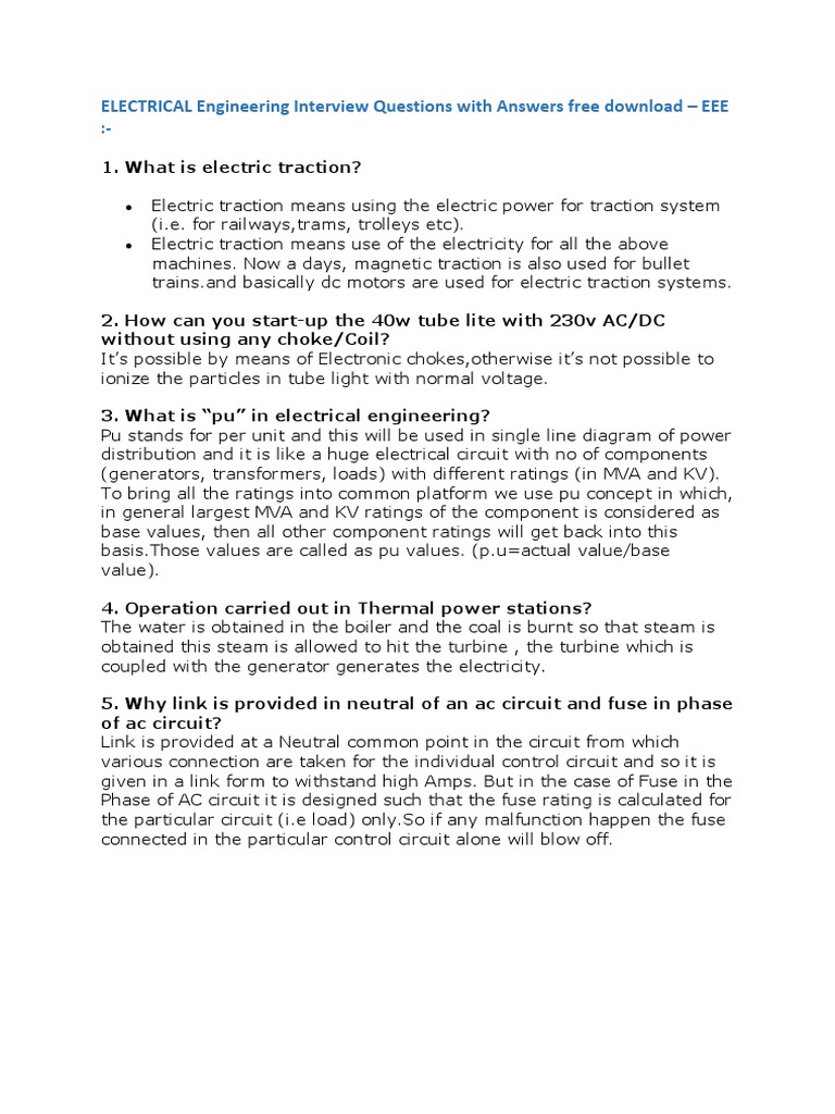 ELECTRICAL Engineering Interview Questions With Answers Free Download ...