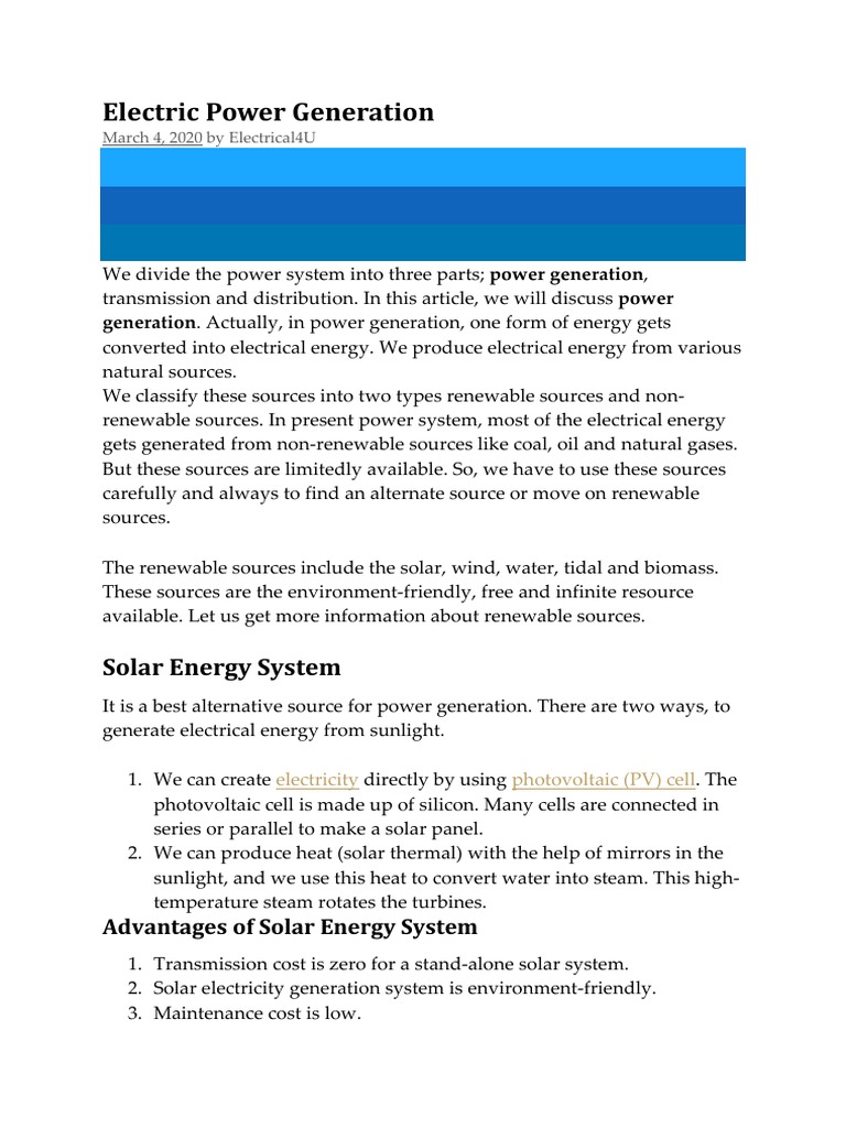 Electric Power Generation | PDF | Power Station | Hydroelectricity