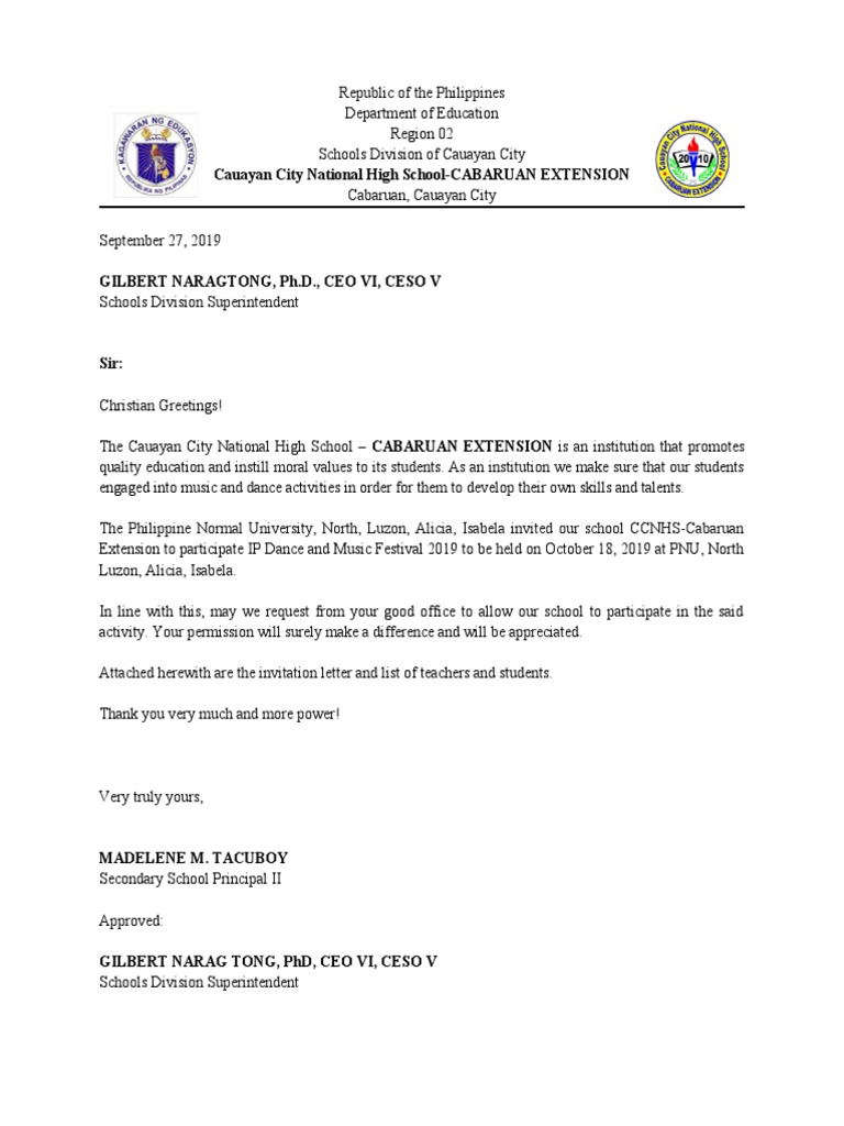 Request Letter Ip Dance and Music Festival | PDF | Philippines