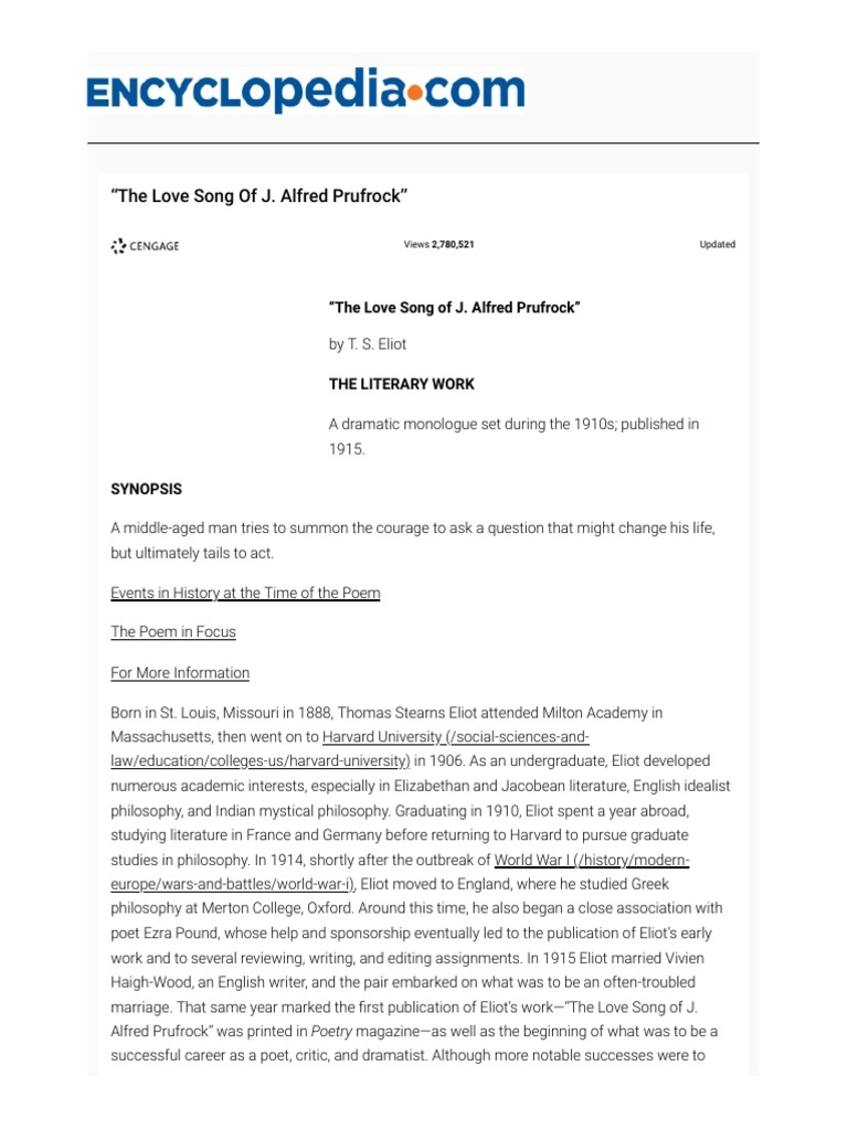 The love song of J Alfred Prufrock (introduction)(Encyclopaedia) | PDF ...