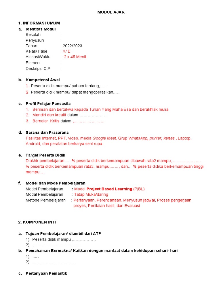 Lembar Kerja Modul Ajar | PDF