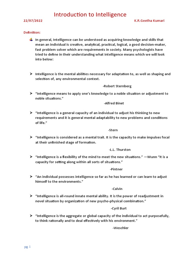 Introduction to intelligence assignment | PDF | Intelligence ...