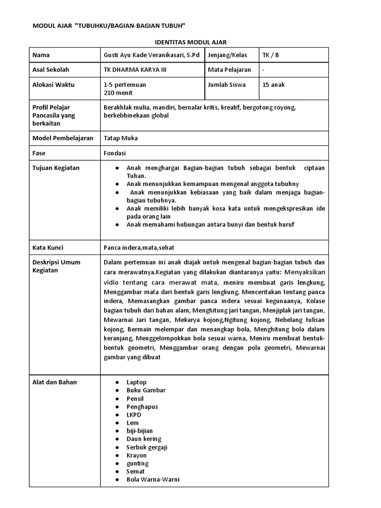 Modul Ajar - TUBUHKU | PDF