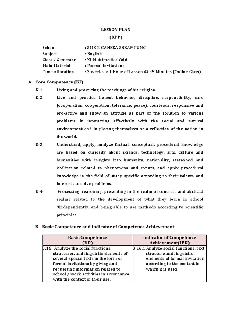 Formal Invitation Writing Lesson Plan | PDF | Teachers | Educational ...