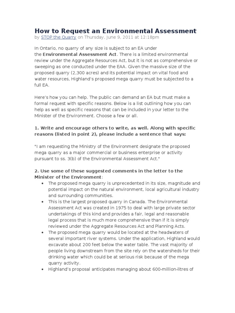 How to Request an Environmental Assessment | Water Resources ...