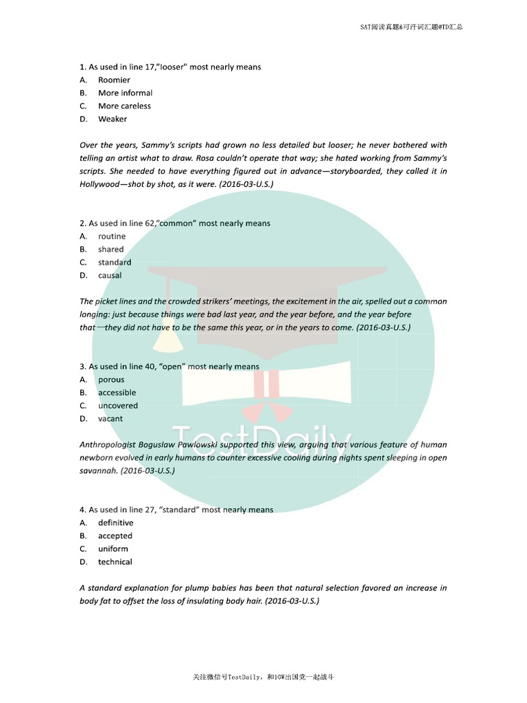 100 SAT Vocabulary Questions | PDF