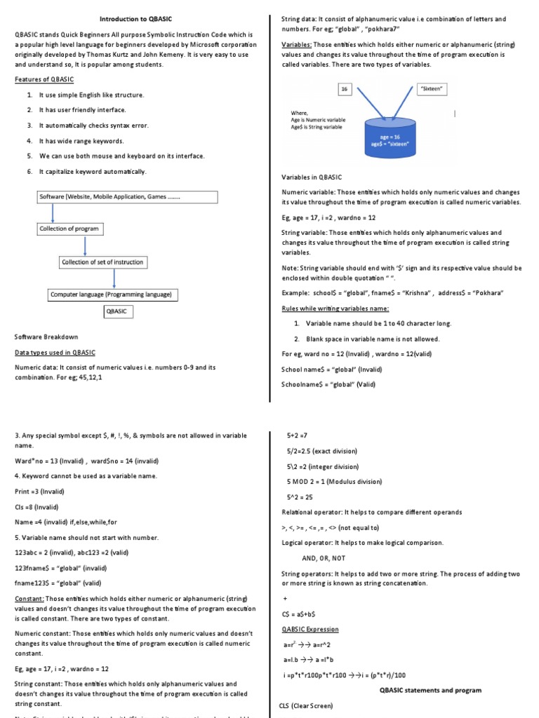 Class 8 Qbasic Notes | PDF | Variable (Computer Science) | Programming Class 8 Qbasic Notes | PDF | Variable (Computer Science) | Programming