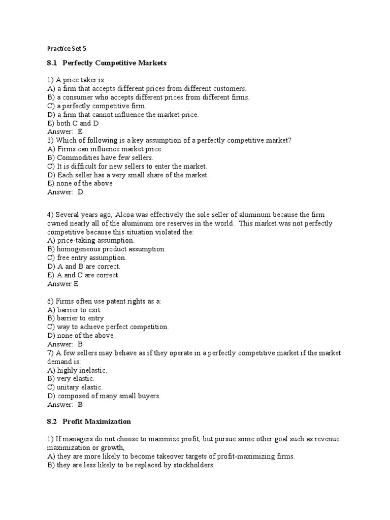 Practice Set 5 With Answers 2022 | PDF | Perfect Competition | Demand