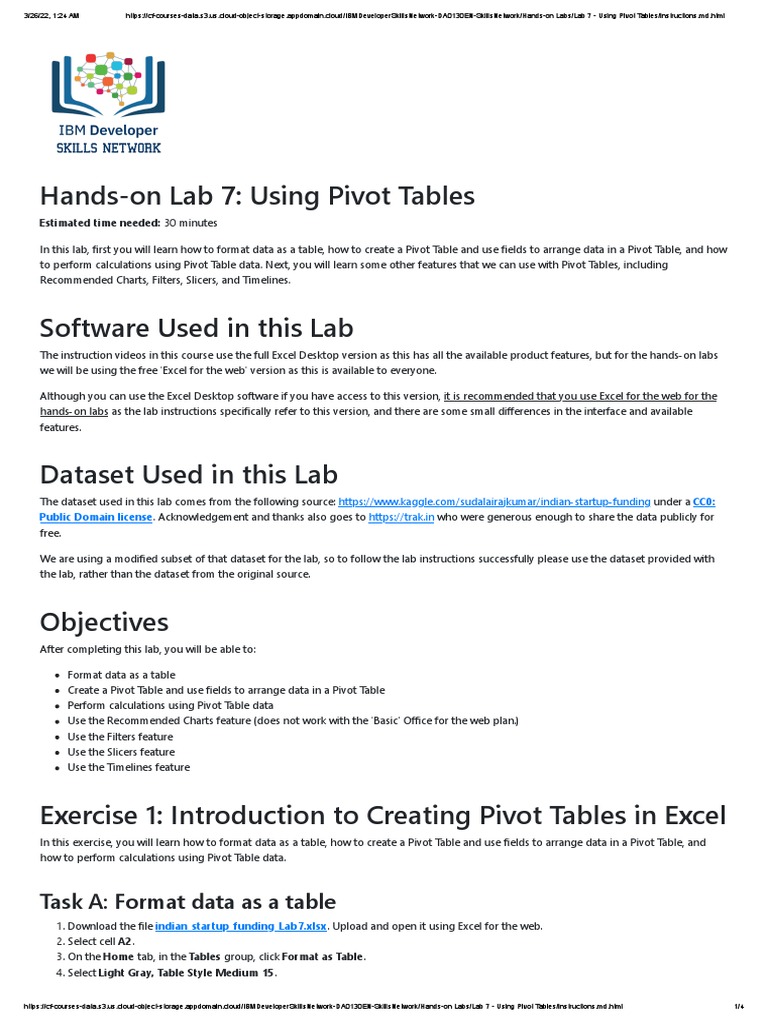 Hands-On Lab 7 - Using Pivot Tables | PDF | Microsoft Excel ...